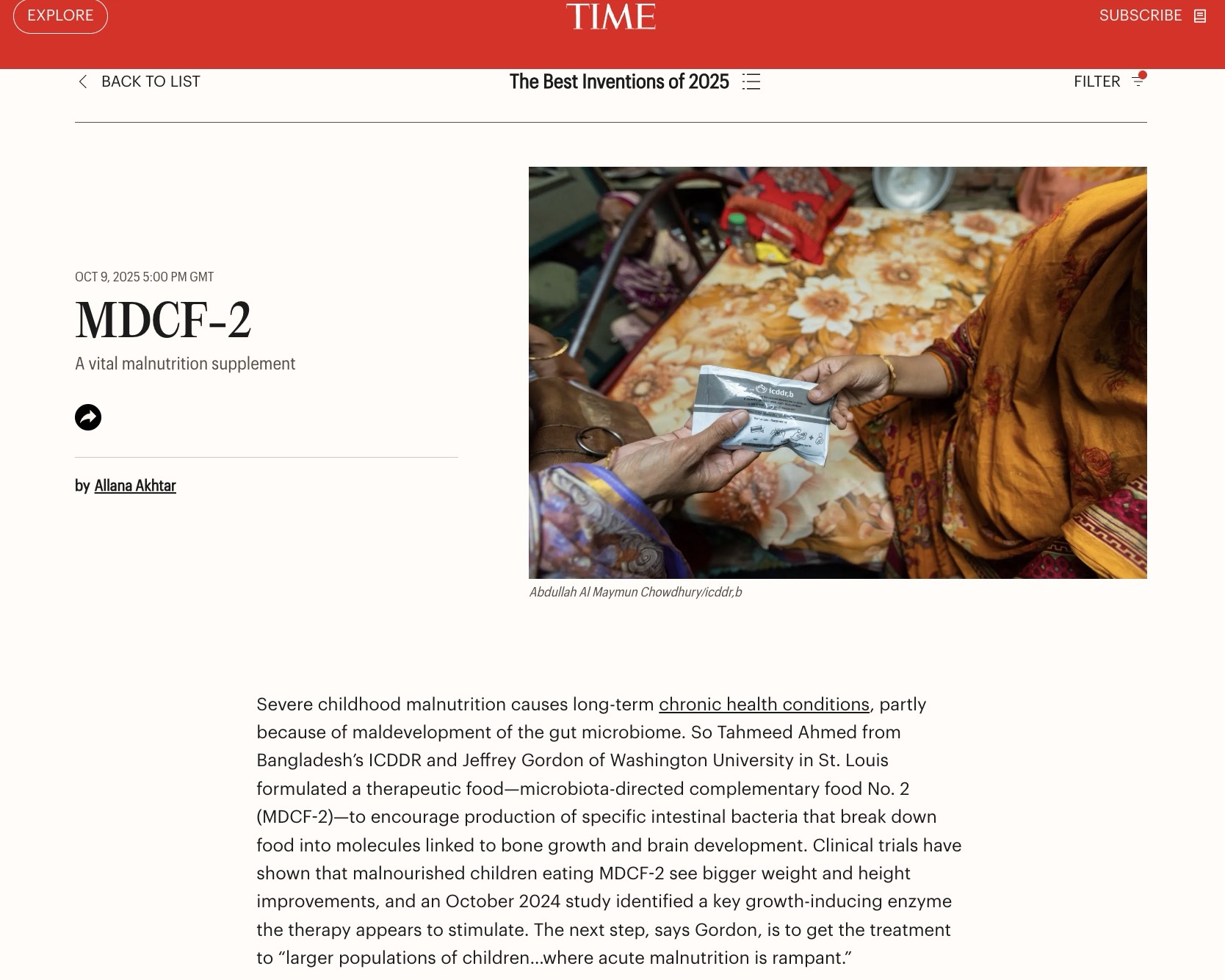 Gut Microbiota-Restoring Food for Undernourished Children – A TIME Best Invention 2025